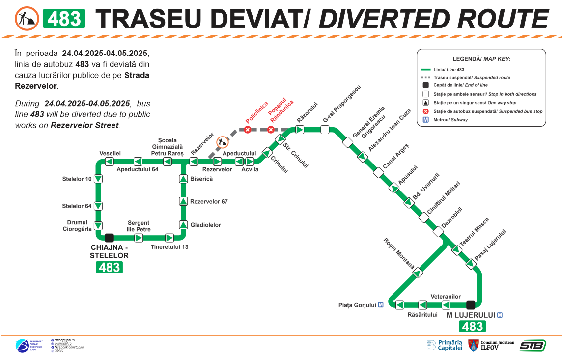 Linia 483, deviată de pe Strada Rezervelor până la data de 4 mai - News Bucuresti